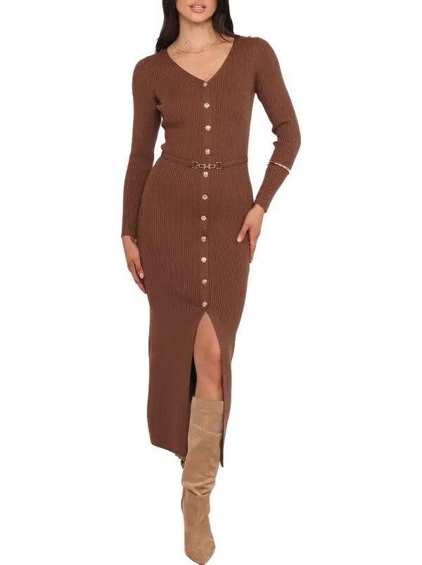PETAL & PUP Byrdie Long Sleeve Maxi Sweater Dress - Chocolate Brown