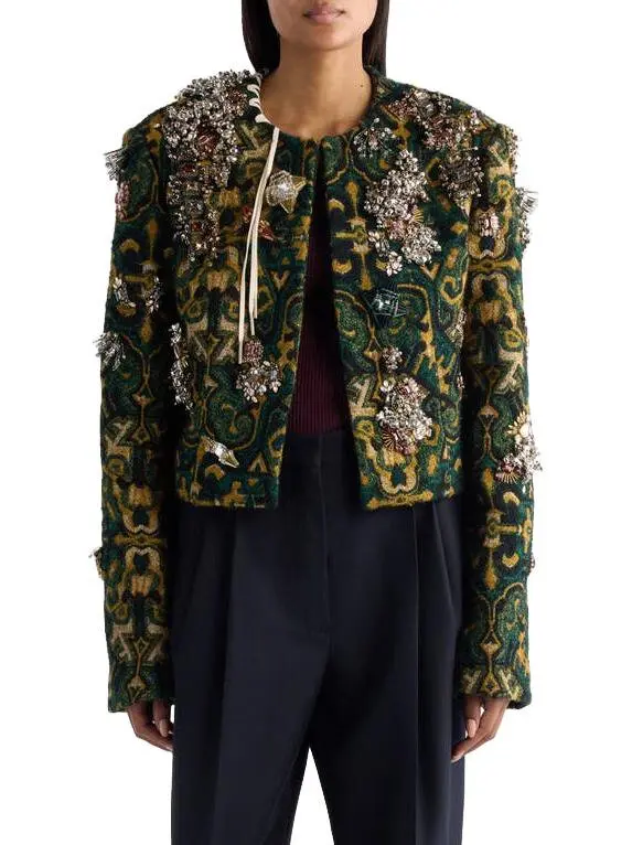 Dries Van Noten Baftano Embellished Geo Print Jacket - Bottle