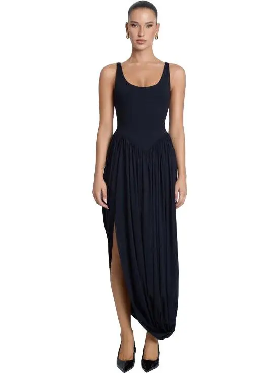 LEAU Dionysus Sculpt Drape Midi Dress - Black