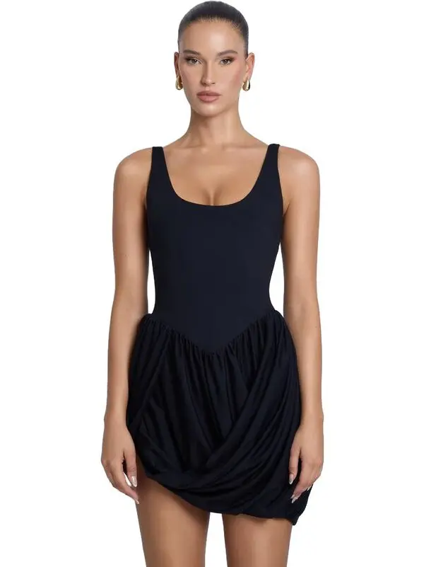 LEAU Sculpt Drape Mini Dress - Black