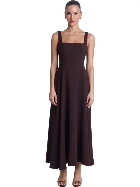 LEAU Serenity Corset Midi Dress - Brown