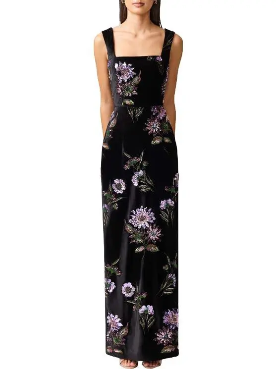 ELLIATT Clio Embellished Velvet Gown - Black Multi