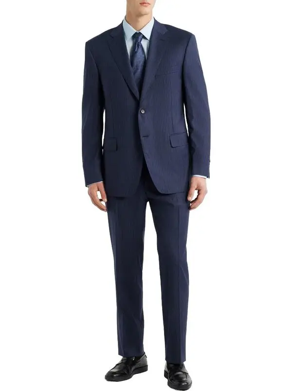Canali Siena Regular Fit Shadow Stripe Wool Suit - Navy