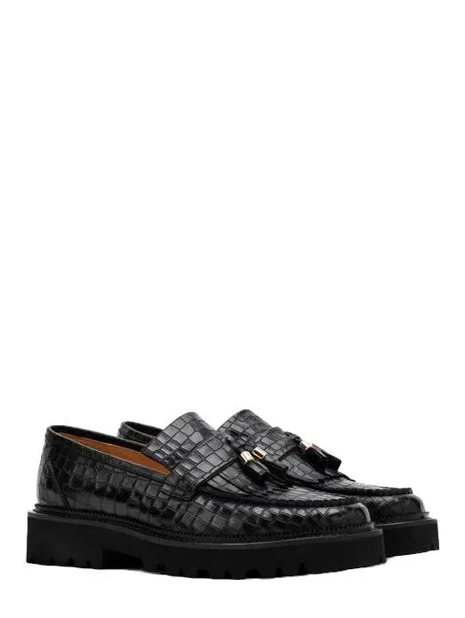 MARC NOLAN Journey Croc-embossed Tassel Loafer - Black Croc Emobossed