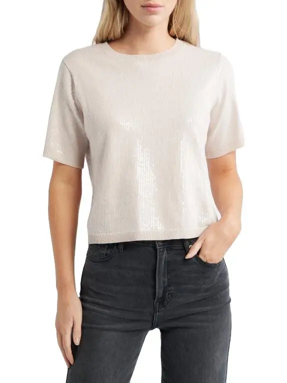 Sanctuary Sequin Embellished Short Sleeve Sweater - Mother Of Pearl