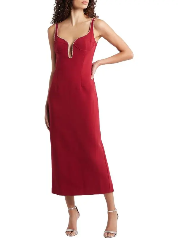 Bardot Brooklyn Diamante Sleeveless Sheath Dress - Burgundy