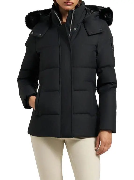 Moose Knuckles Cloud 800 Fill Power Down Puffer Jacket With Removable Genuine Shearling Trim - Blk W/blk Sh