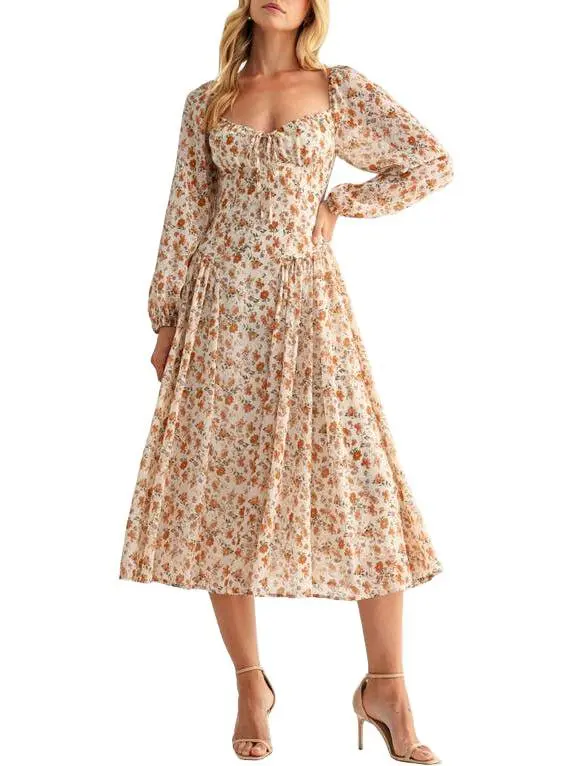 ALL IN FAVOR Floral Long Sleeve Midi Dress - Sienna Pin