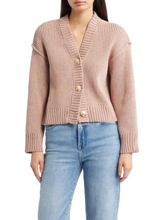 ALL IN FAVOR Relaxed Chenille V-neck Cardigan - Mushroom