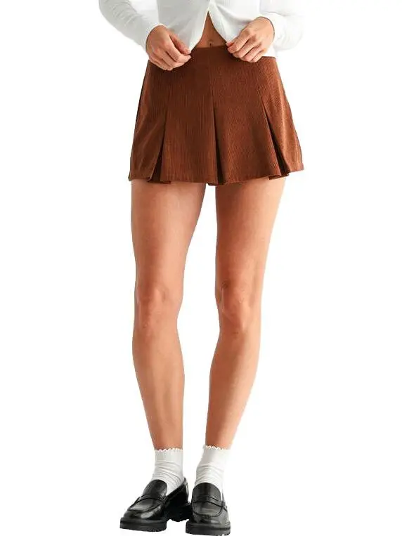 ALL IN FAVOR Pleated Corduroy Miniskirt - Chocolate
