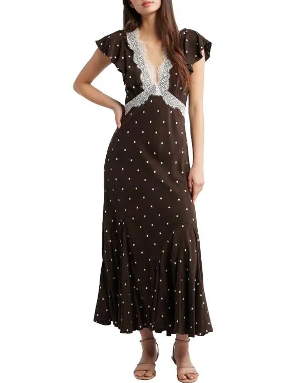 Rails Mattia Lace Trim Polka Dot Maxi Dress - Cocoa Polka Dots