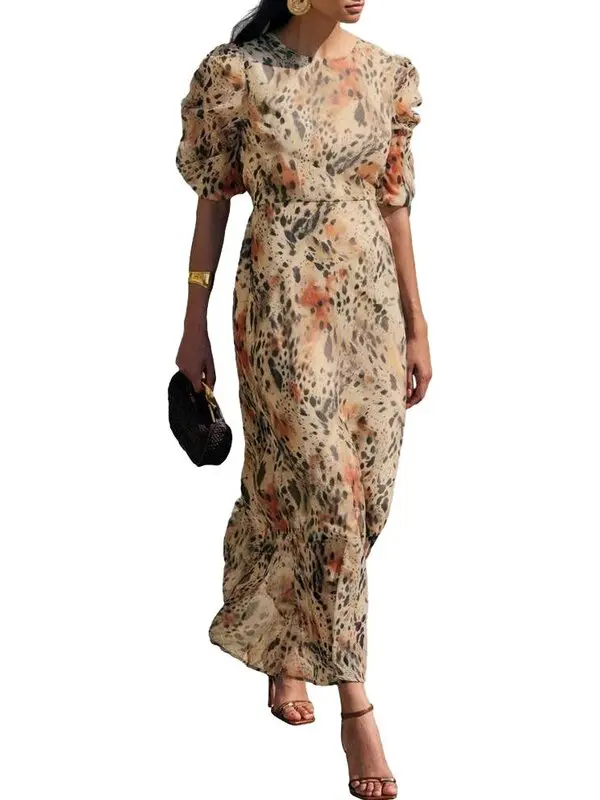 FRIENDS LIKE THESE Chiffon Maxi Dress With Puff Sleeves - Brown