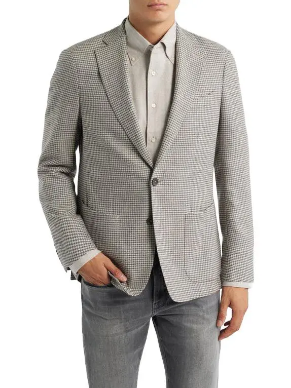 EMANUEL BERG Houndstooth Stretch Wool & Linen Blend Sport Coat - Medium Grey