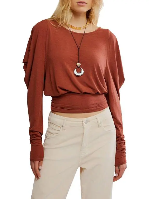 Free People Moxie Draped Jersey Top - Brick Wall