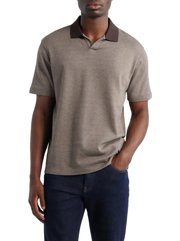 Emporio Armani Johnny Collar Heathered Cotton Piqué Polo - Brown