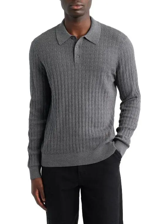 WAX LONDON Oban Diamond Stripe Cotton & Cashmere Polo Sweater - Grey Marl