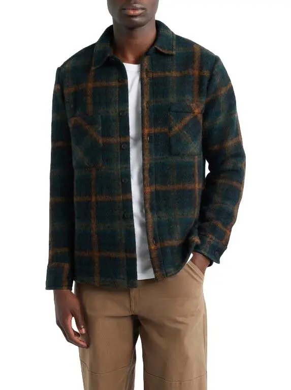 WAX LONDON Whiting Check Wool Blend Overshirt - Teal/orange