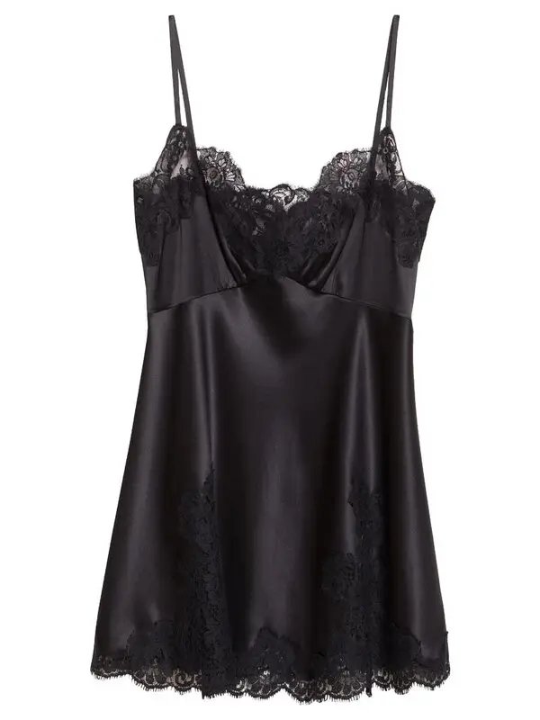 Dolce & Gabbana Lace Trim Stretch Satin Minidress - Nero