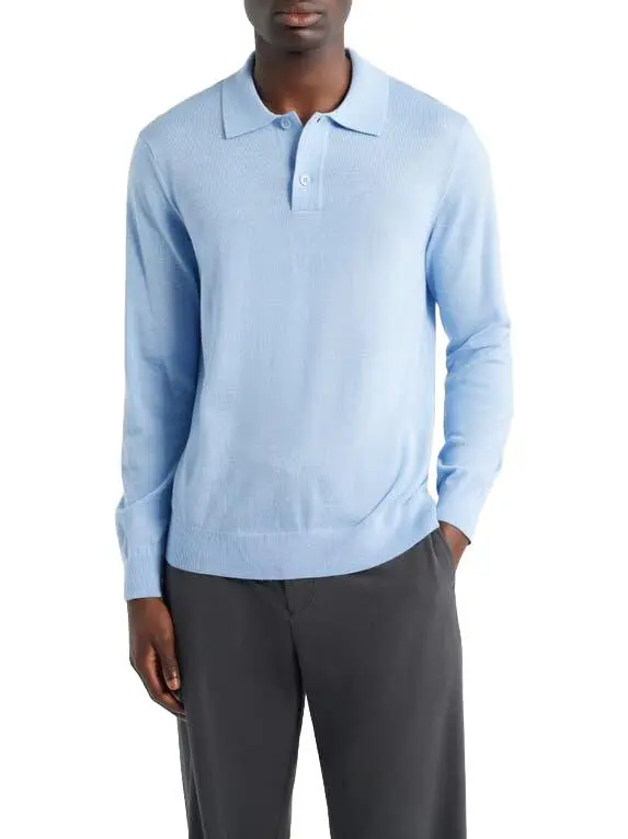 Nn07 Serge 6584 Long Sleeve Wool Blend Polo Sweater - Cerulean