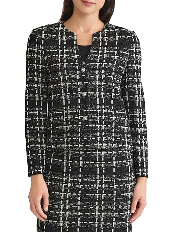 Ming Wang Checkered Jacquard Knit Jacket - Black/ivory