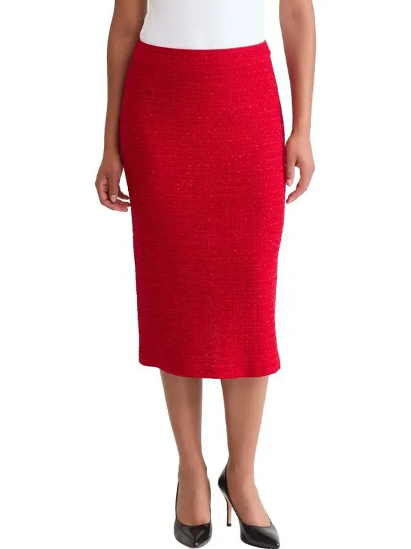 Ming Wang Tonal Eyelash Tweed Midi Pencil Skirt - Holiday