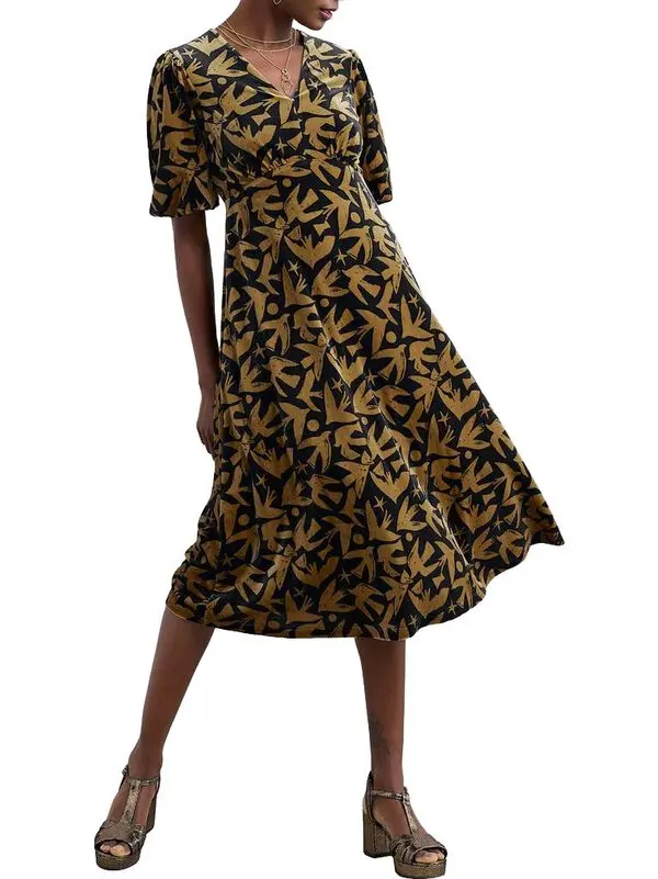 SEASALT CORNWALL Floral Print Velvet Puff Sleeve Dress - Paper Birds Onyx