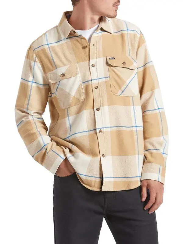 Brixton Bowery Plaid Flannel Button-up Shirt - Whitecap/sand/cyber Blue