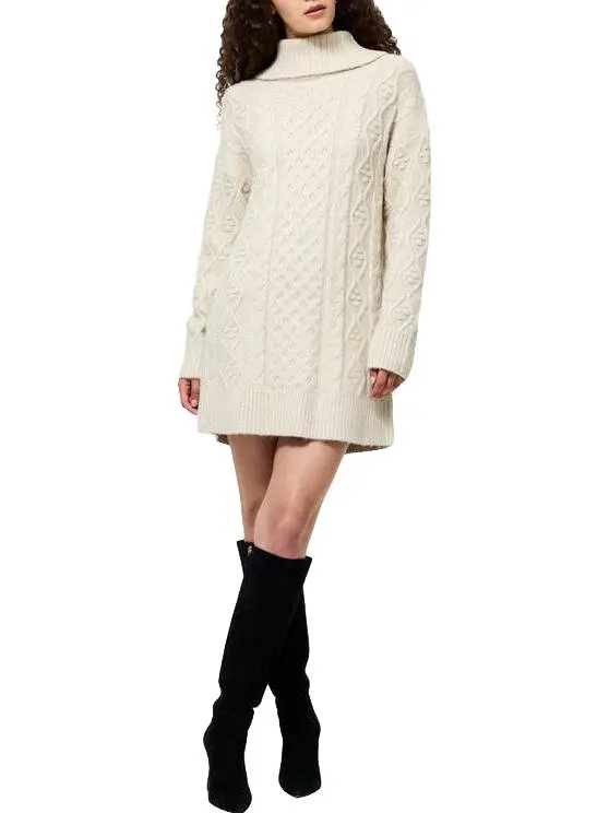 French Connection Makira Long Sleeve Cable Stitch Sweater Dress - Oatmeal Mel