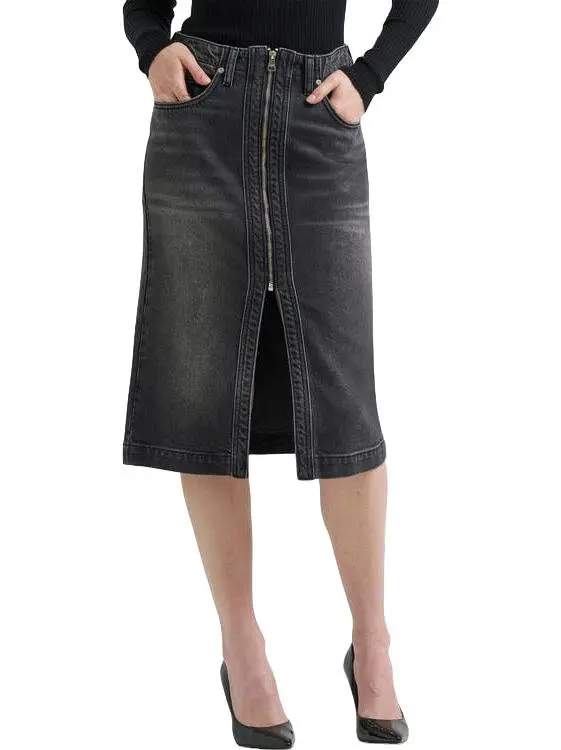 LEEM Zip Front Denim Skirt - Charred Black