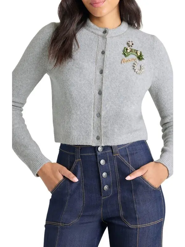 Cinq À Sept Allura Embellished Cardigan - Heather Grey/clear