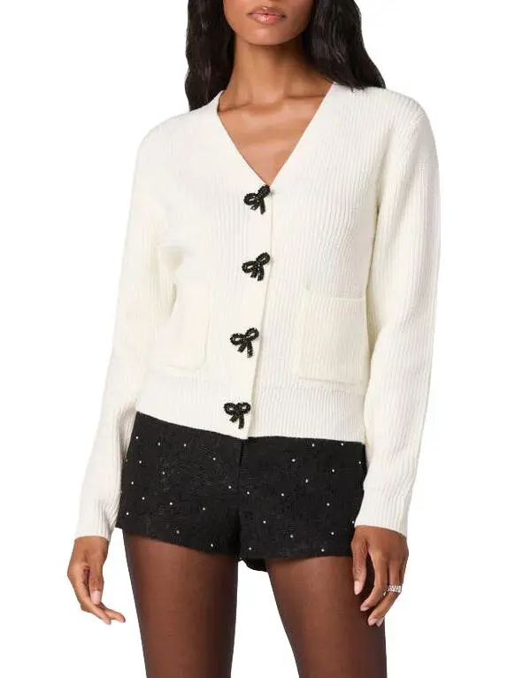 Astr The Label Crystal Embellished Bow Cardigan - Cream
