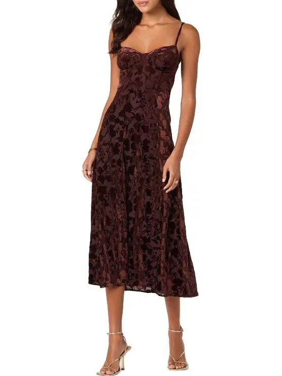 Astr The Label Underwire Burnout Velvet Cocktail Midi Dress - Brown