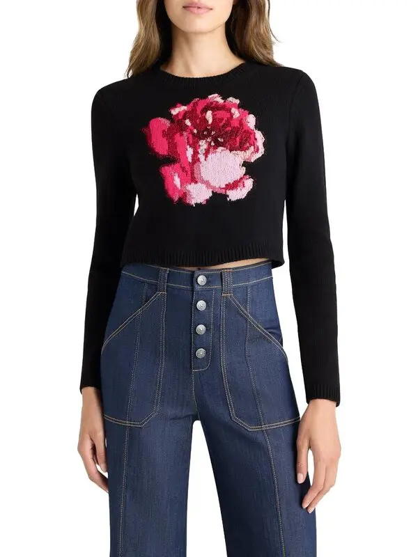 Cinq À Sept Heritage Rose Issa Crop Sweater - Black/sheer Pink