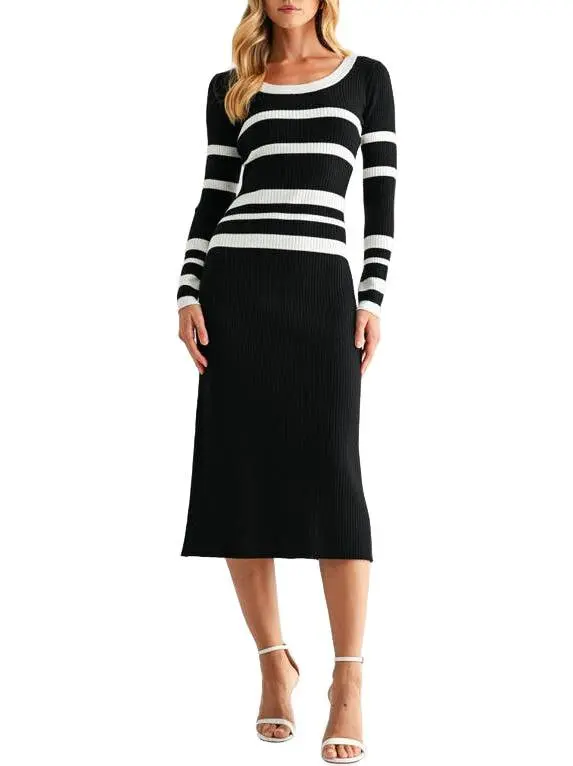 QUINCY MAE Ribbed Long Sleeve Sweater Dress - Black White