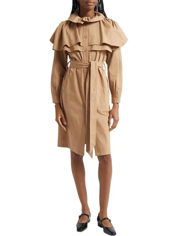 Mille Renata Frill Cotton Trench Coat - Almond
