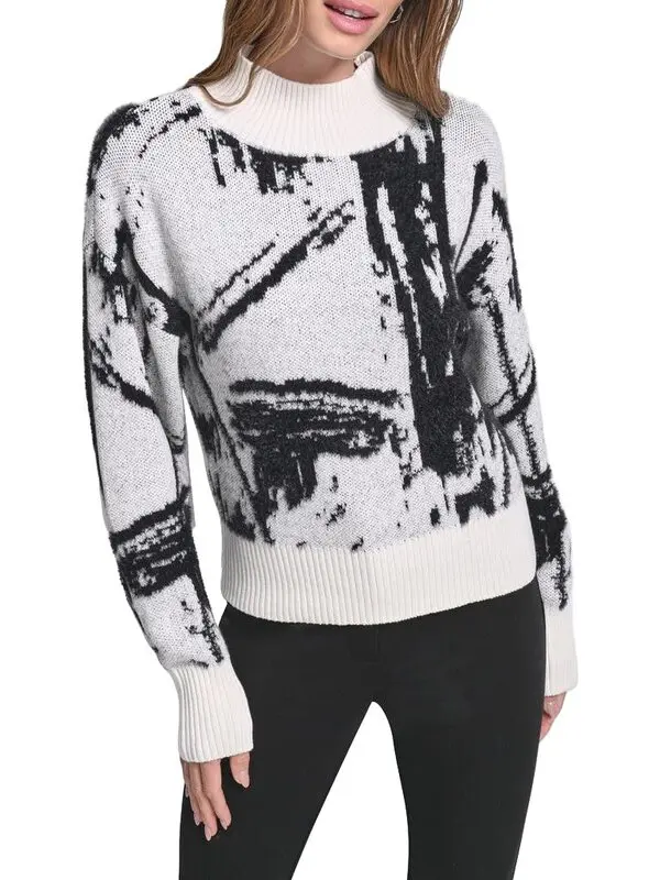 Dkny Oversized Intarsia Knit Sweater - Ivory/black