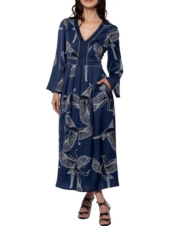 CIEBON Rianne Long Sleeve Midi Dress - Navy Multi