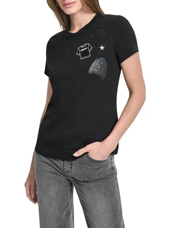 Dkny Pins & Patches Appliqué T-shirt - Black