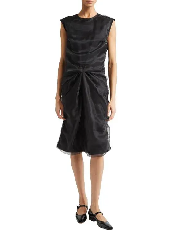 MAISON MARGIELA Gestural Cutting Organza & Stretch Wool Midi Dress - Black
