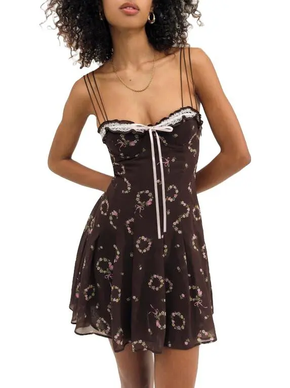 For Love & Lemons Kate Floral Mini Dress - Brown