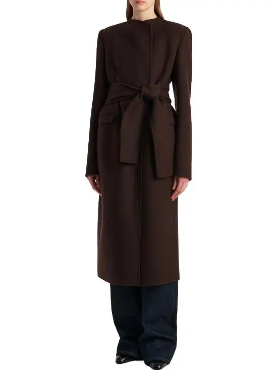 Khaite Jelson Double Face Wool Belted Coat - Dark Brown