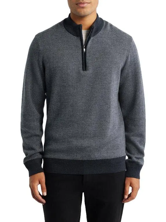 Robert Barakett Grant Merino Wool Quarter-zip Pullover - Grey