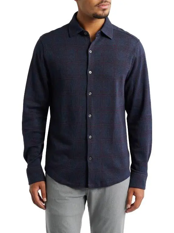 Robert Barakett Darlog Glen Plaid Knit Button-up Shirt - Navy
