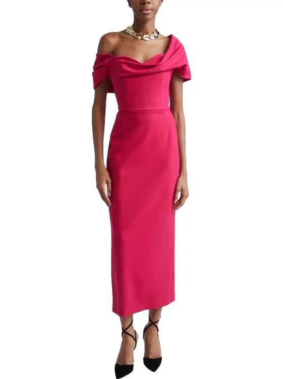 Carolina Herrera Draped Off-the-shoulder Virgin Wool Column Dress - Claret