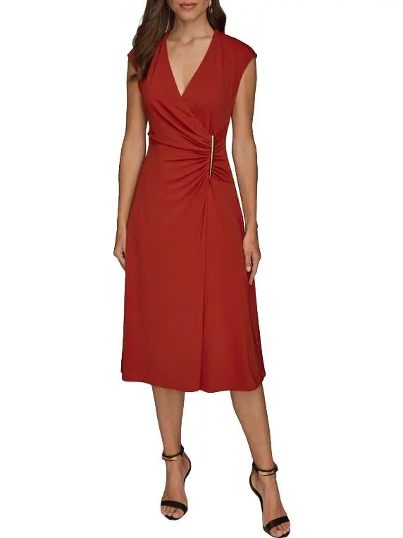 Donna Karan New York Faux Wrap Jersey Midi Dress - Autumn Red