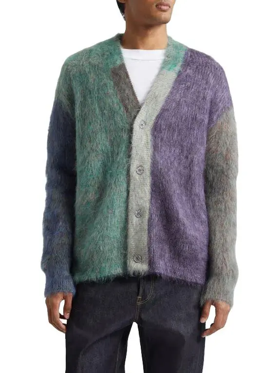 WASTE YARN PROJECT Patti Colorblock Brushed Cardigan - Green/purple Multi