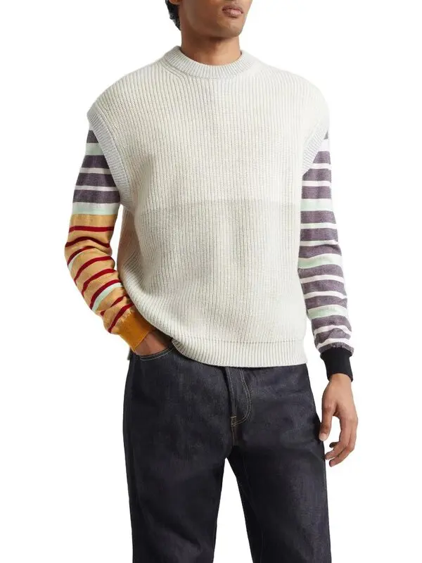 WASTE YARN PROJECT Colorblock Crewneck Sweater Vest - Tonal White