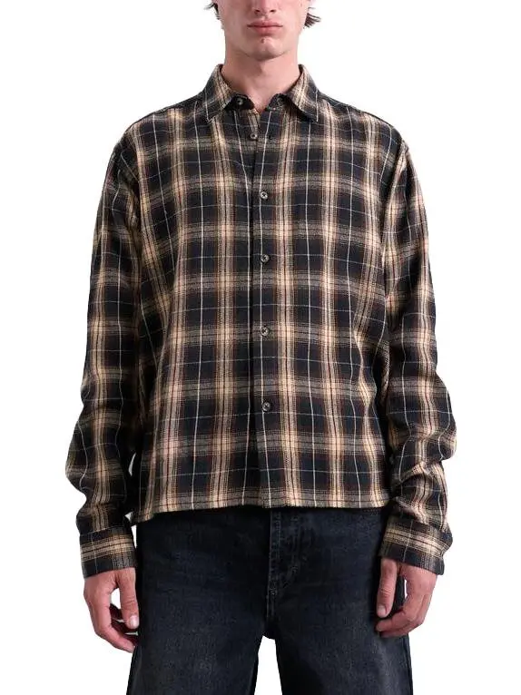 Topman Relaxed Fit Flannel Crop Button-up Shirt - Brown