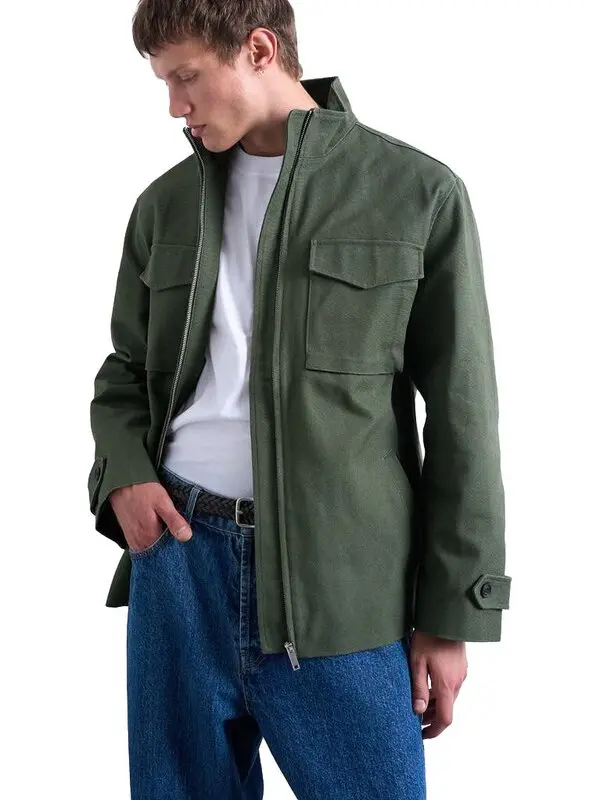 Topman Double Pocket Cotton Canvas Jacket - Light Green