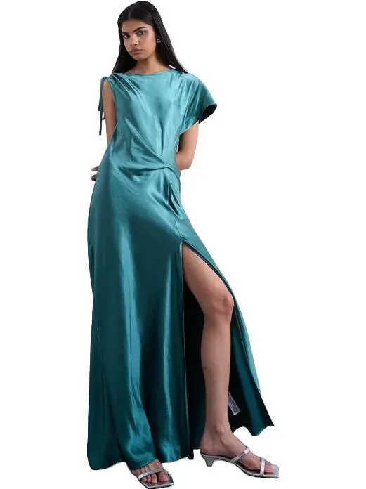 Topshop Asymmetric Satin Maxi Dress - Medium Blue